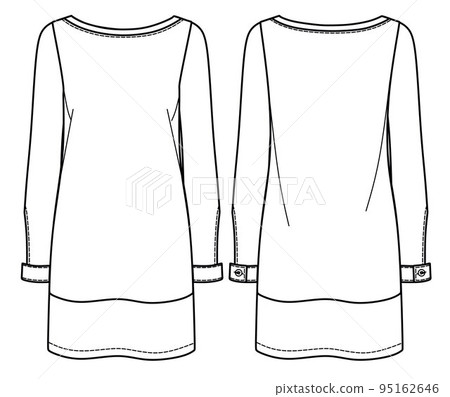 Vector long sleeved shift dress fashion CAD,... - Stock Illustration ...