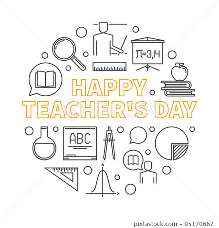 Happy Teachers Day vector round outline minimal... - Stock Illustration ...