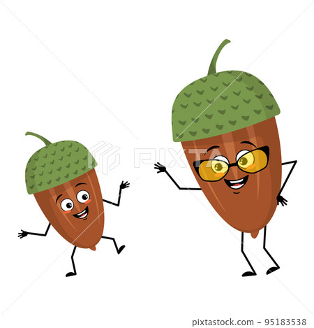 Character acorn with happy emotions, joyful... - Stock Illustration ...