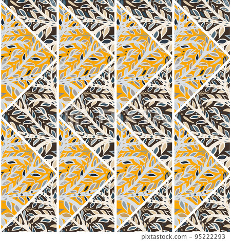 Leaves mosaic seamless pattern. Hand drawn... - Stock Illustration ...