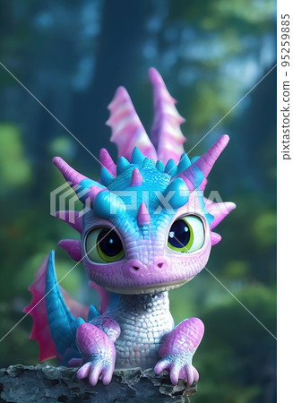 Portrait of a beautiful cute cartoon dragon.... - Stock Illustration ...