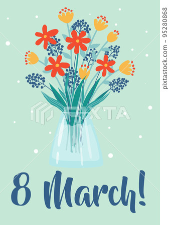 Flower bouquet. 8 march lettering, hand drawn... - Stock Illustration ...