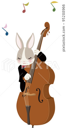 Rabbit player playing wood bass - Stock Illustration [95288966] - PIXTA
