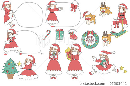 Cute girl Santa illustration material set - Stock Illustration ...