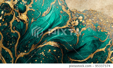 Spectacular dark teal and gold ink swirled... - Stock Illustration ...