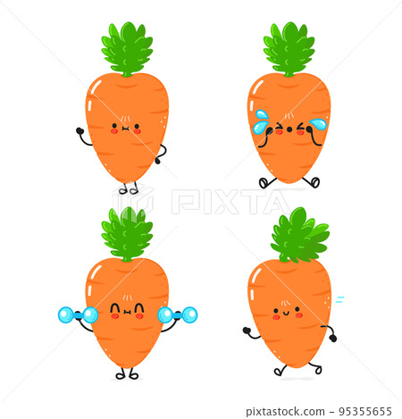 Funny cute happy carrot characters bundle set.... - Stock Illustration ...