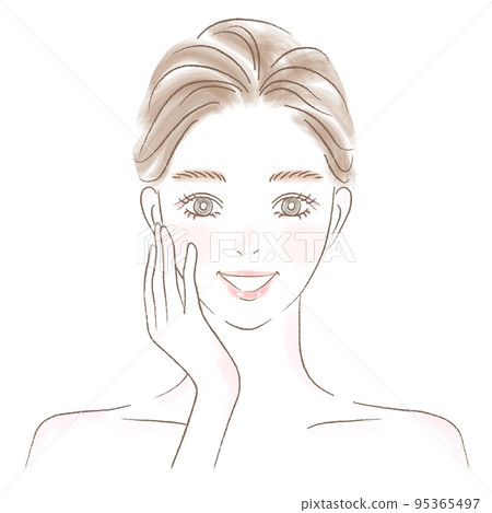 Smiling woman putting her hand on her cheek... - Stock Illustration ...