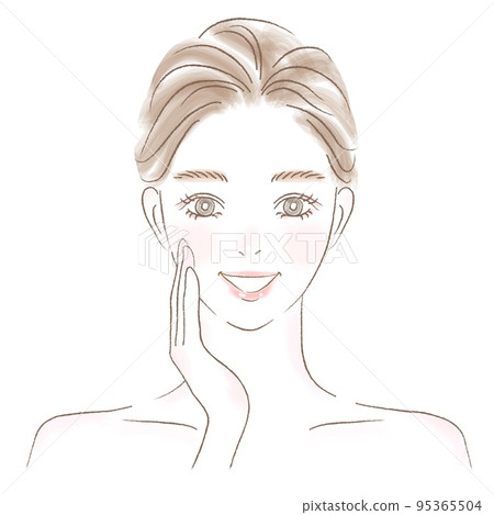 Smiling woman putting her hand on her cheek... - Stock Illustration ...