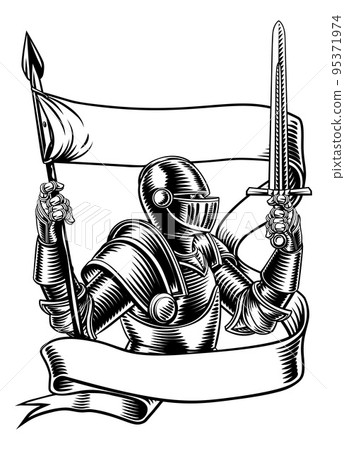 Knight With Banner Battle Flag Standard Ribbon - Stock Illustration ...