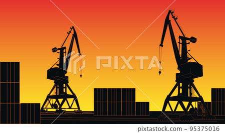 Silhouette commercial port with containers and... - Stock Illustration ...