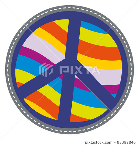 Peace sign. Round rainbow sticker. Retro patch - Stock Illustration ...