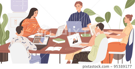 Students in the class study the material together - Stock Illustration ...