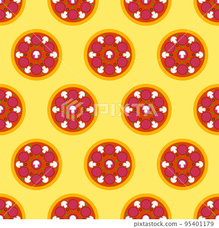 Pizza seamless pattern. Colored pizza icon on... - Stock Illustration ...