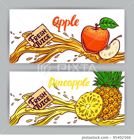 banners of apple and pineapple juice-插圖素材 [95402566] - PIXTA圖庫