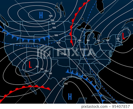 Forecast weather isobar night map of USA.... - Stock Illustration ...