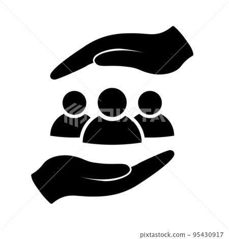 Protecting people icon Safe people in hands symbol - Stock Illustration ...