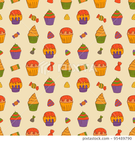 Cute halloween cupcakes seamless pattern.... - Stock Illustration ...
