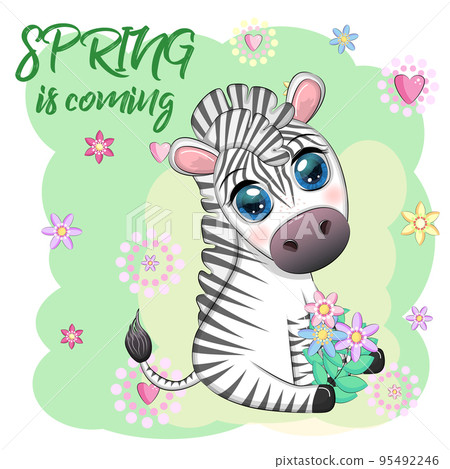 Striped zebra in a wreath of flowers, with a... - Stock Illustration ...