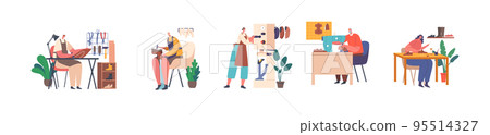 Set of Shoemakers Create Handmade Footgear.... - Stock Illustration ...