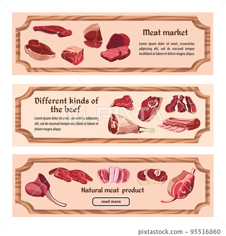 Hand Drawn Fresh Meat Horizontal Banners - Stock Illustration [95516860 ...