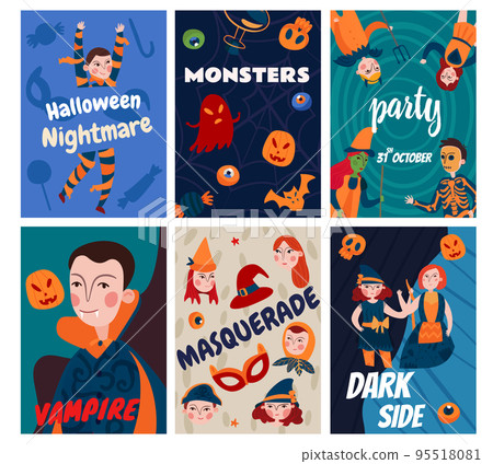 Flat Halloween Cards Collection - Stock Illustration [95518081] - PIXTA
