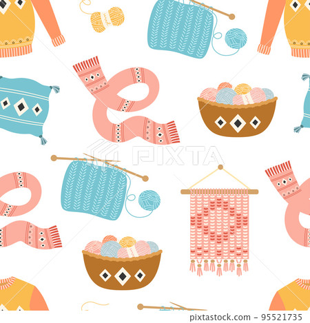 cartoon seamless pattern of elements for knitting - Stock Illustration ...