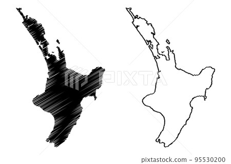 North island (New Zealand) map vector... - Stock Illustration [95530200 ...