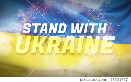 Stand with Ukraine text flag theme. Waving... - Stock Illustration ...
