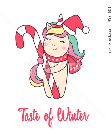 Greeting holiday card with cute Unicorn in... - Stock Illustration ...