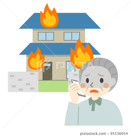 Elderly person reporting fire - Stock Illustration [95536054] - PIXTA