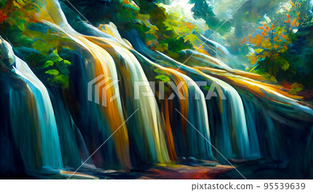 Beautiful abstract mountain waterfall stream in... - Stock Illustration ...