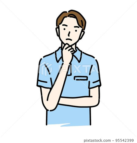 A male helper in a thinking pose Color - Stock Illustration [95542399 ...
