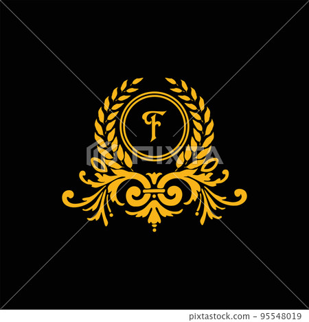 Letter F Elegant Gold Colored Metal Chrome... - Stock Illustration ...