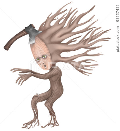 The stump ghost with an ax on his head - Stock Illustration [95557433 ...