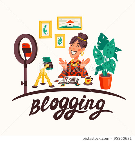 Blogging, making content for a blog or vlog...-插圖素材 [95560681] - PIXTA圖庫