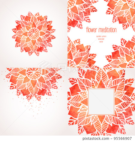 Set of elements for design with red flower mandala - Stock Illustration ...