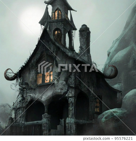 Single Fantasy House Made from Dark Magic - Stock Illustration ...