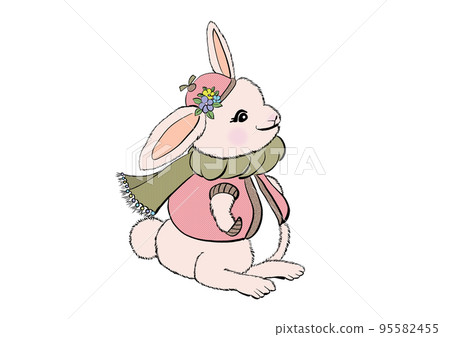 Color illustration of a rabbit wearing clothes - Stock Illustration ...
