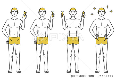 Line drawing pose set of depilated man, pose... - Stock Illustration ...