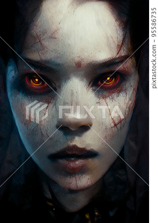 Portrait illustration of woman possessed by demon - Stock Illustration ...