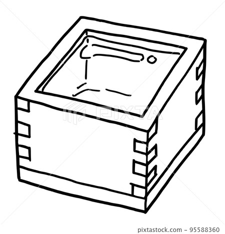 Hand-drawn line drawing illustration Masu sake - Stock Illustration ...