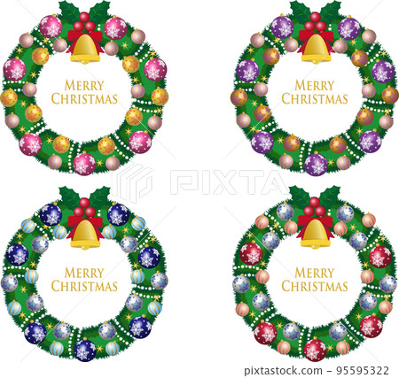 Ornamental Christmas wreath 4-color set - Stock Illustration [95595322 ...