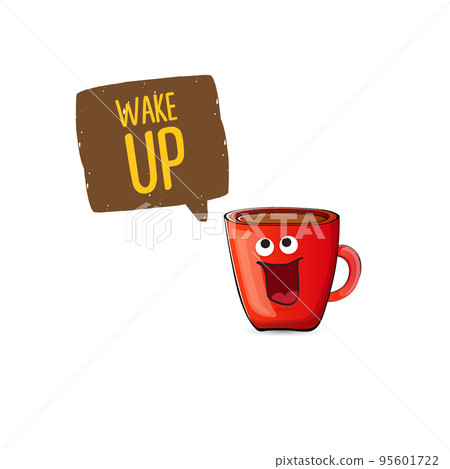 Wake up funny quote with cute red coffee cup... - Stock Illustration ...