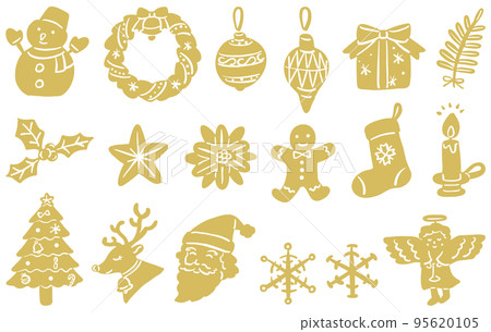 Christmas simple illustration set silhouette gold - Stock Illustration ...