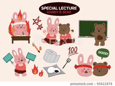 cute bear and rabbit drawing sticker vector... - Stock Illustration ...