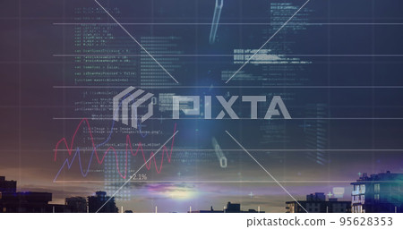 Image of finacial data processing over cityscape - Stock Illustration ...