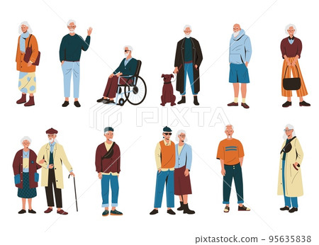 Elderly people. Cartoon old retired man woman,... - Stock Illustration ...