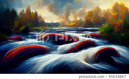 Bright colorful stream of the river in the... - Stock Illustration ...