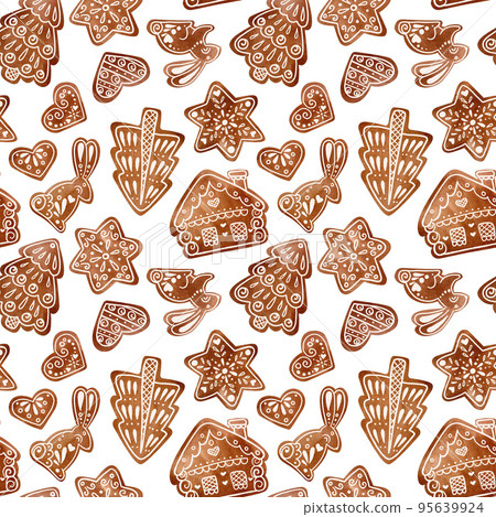 Seamless rapport of gingerbread hearts, hares,... - Stock Illustration ...