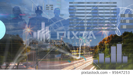 Composition of data processing over cityscape - Stock Illustration ...